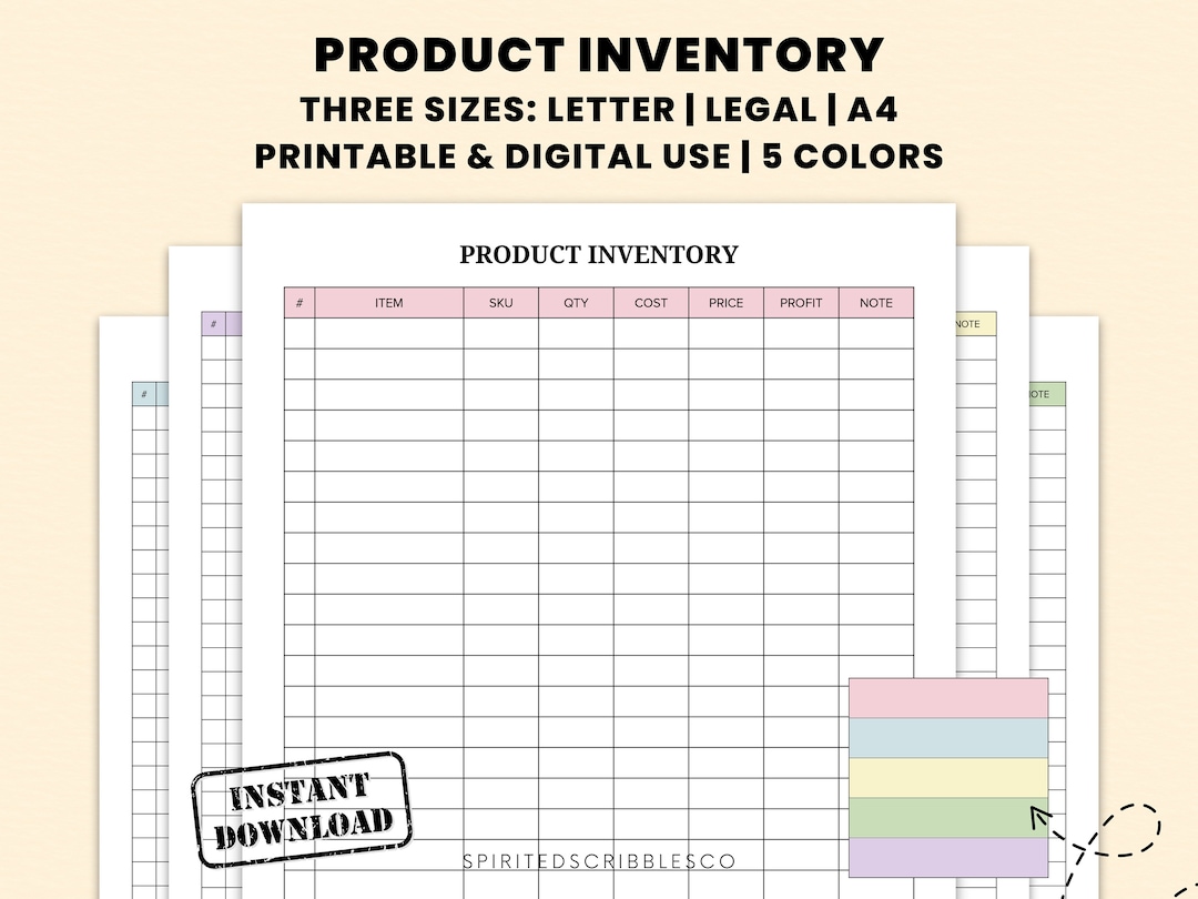 Product Inventory Tracker Printable Inventory Log Management Product ...
