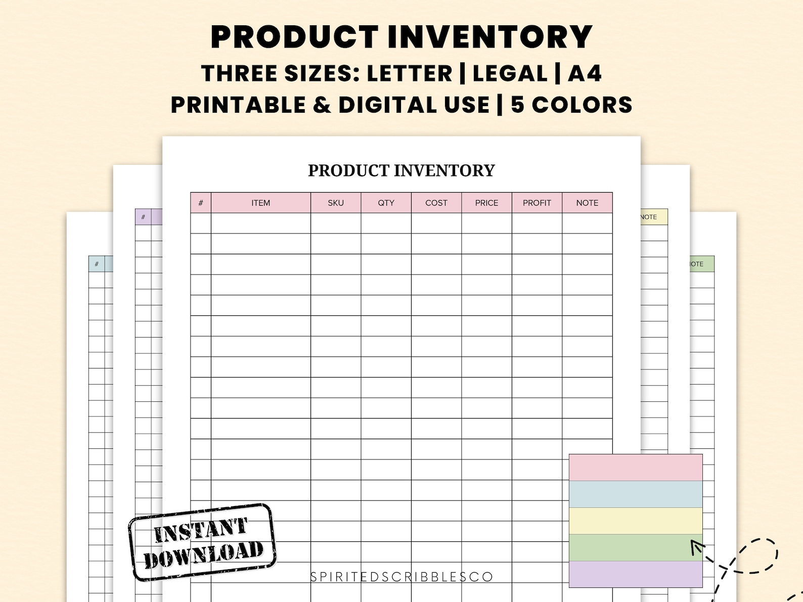 Product Inventory Tracker Printable Inventory Log Management Product ...