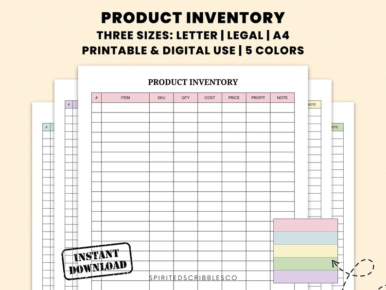 Product Inventory Tracker Printable Inventory Log Management Product ...