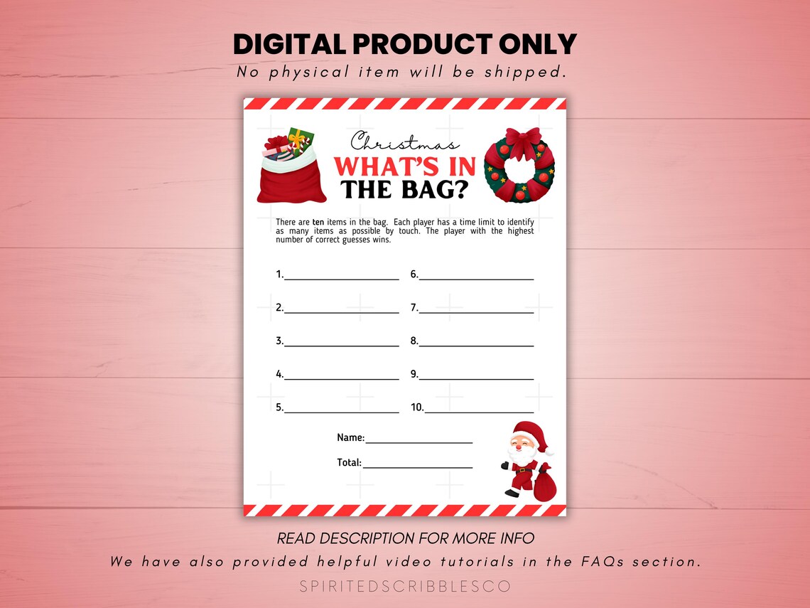 Christmas What's in the Bag Printable Game With Instructions Santa's ...