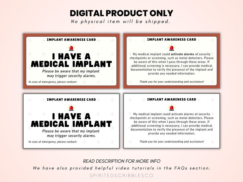 Printable Implant Card Medical Implant Awareness Alert Visual Wallet ...