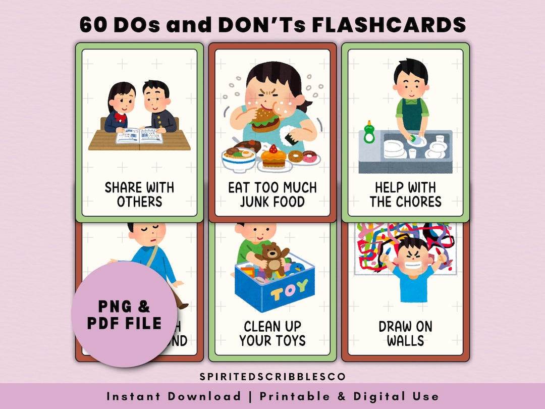 Kids Dos and Don'ts Flash Cards Printable Behavior Visual Cards Manners ...