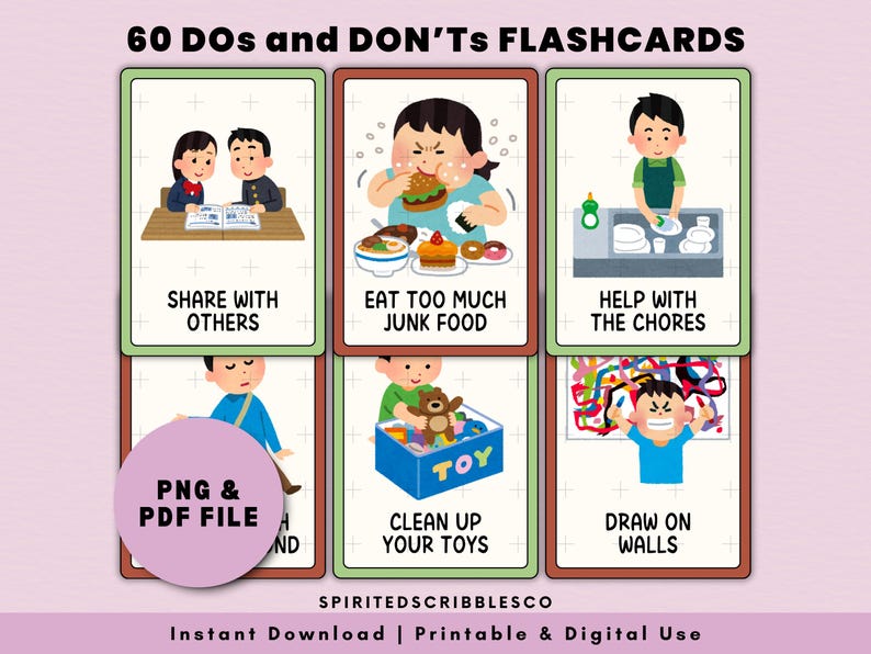 Kids Dos and Don'ts Flash Cards Printable Behavior Visual Cards Manners ...