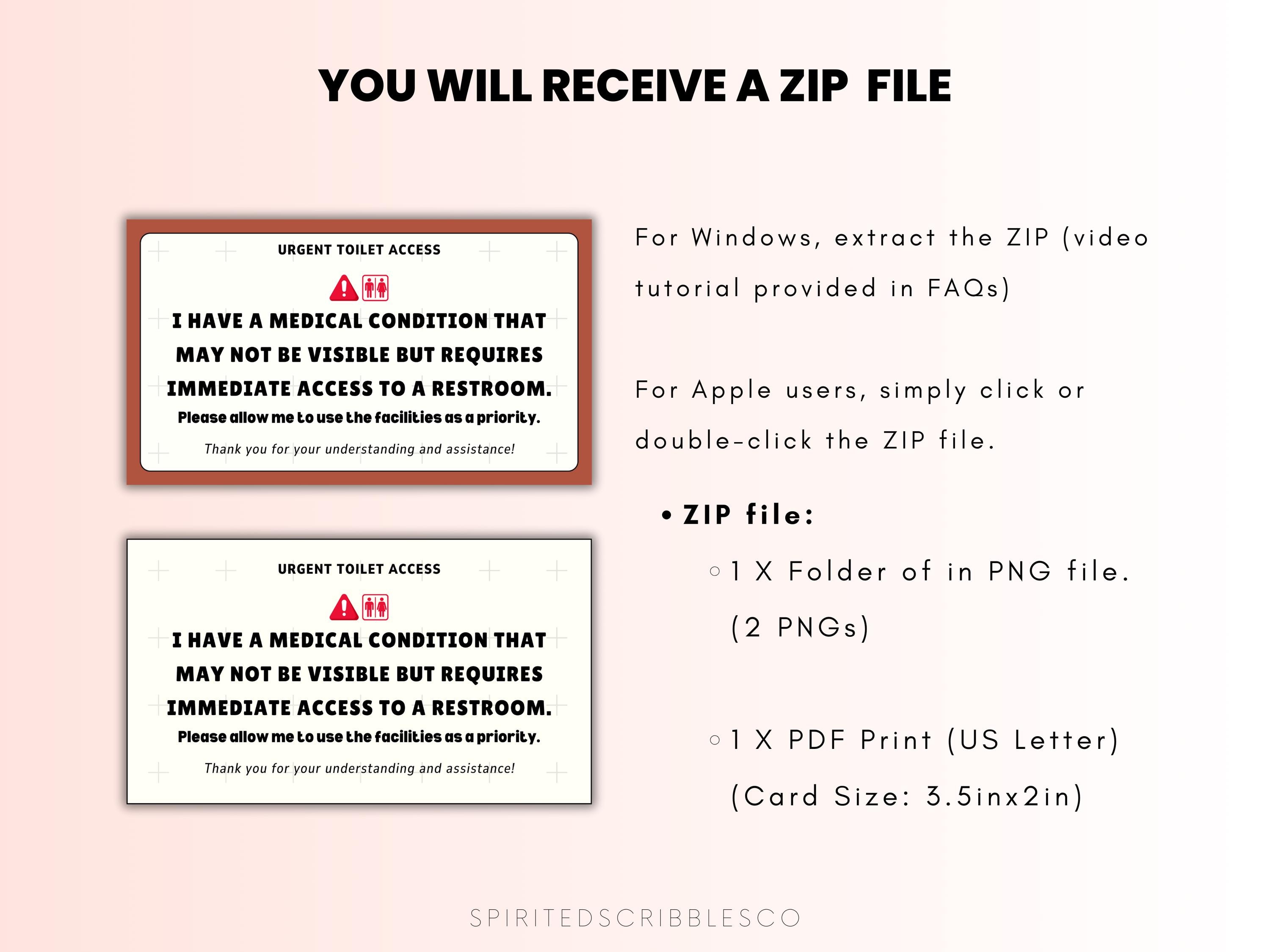 Printable Urgent Toilet Access Cards Medical Use Tag Hidden Health ...