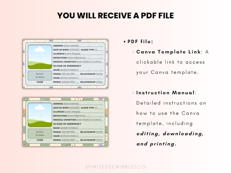 Kids Editable Emergency Card in Case of Emergency ICE Tag Contacts ...