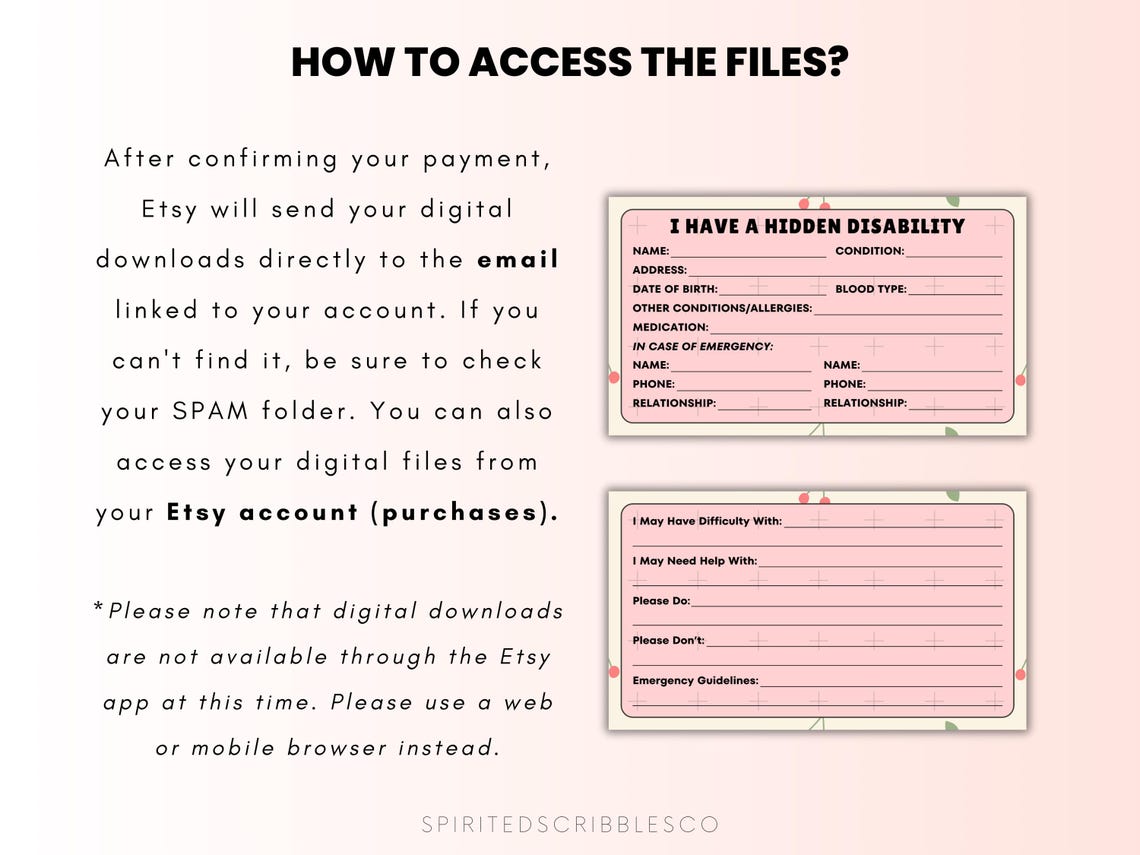 Printable Hidden Disability Card Medical Awareness Card Safety Alert ...