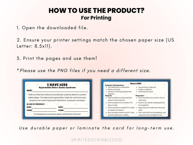 Printable Heds Card Hypermobile Ehlers-danlos Syndrome Awareness Cards ...