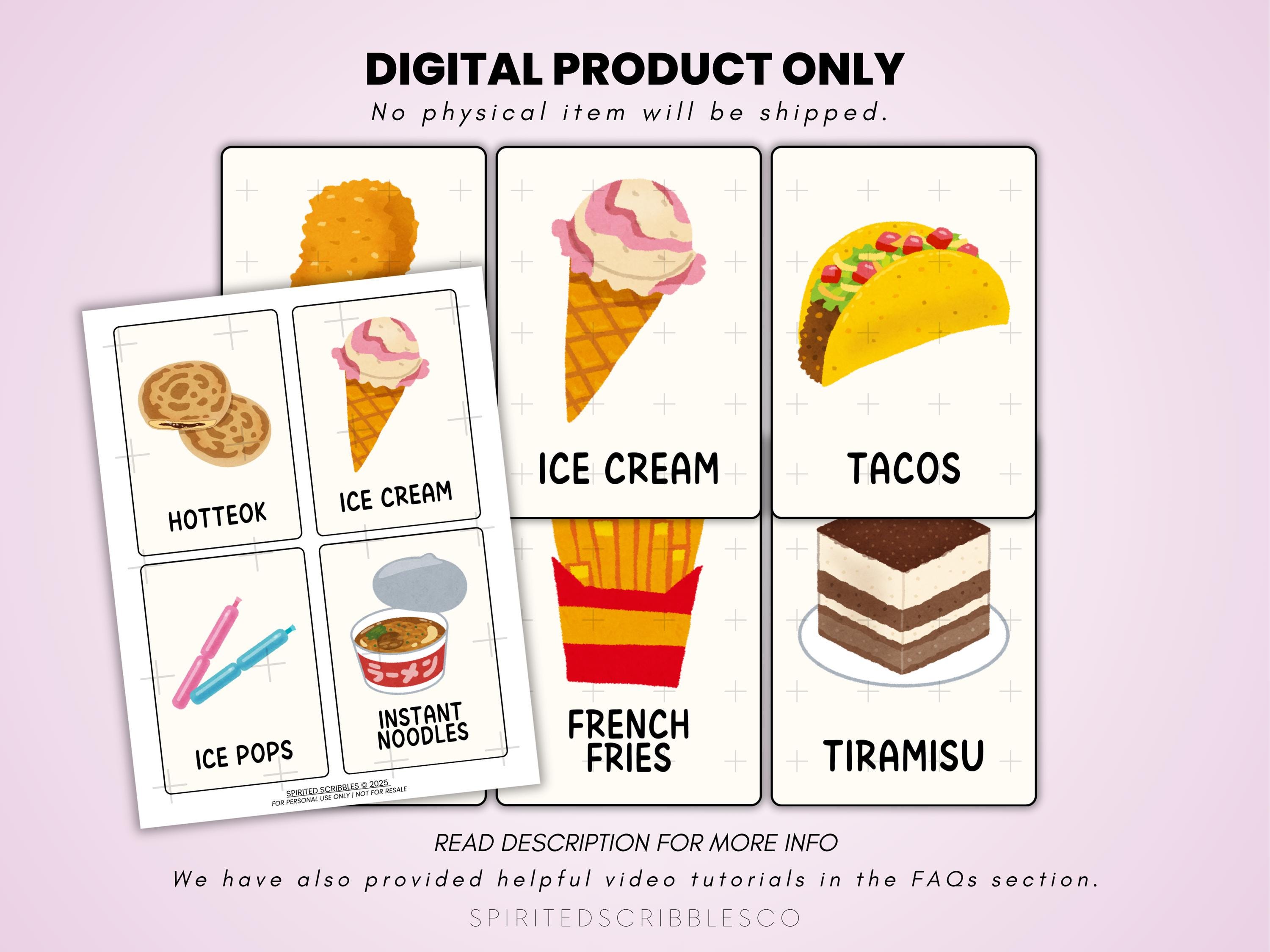 150 Food Flashcards Printable Fast Food Snacks Desserts Flash Card ...