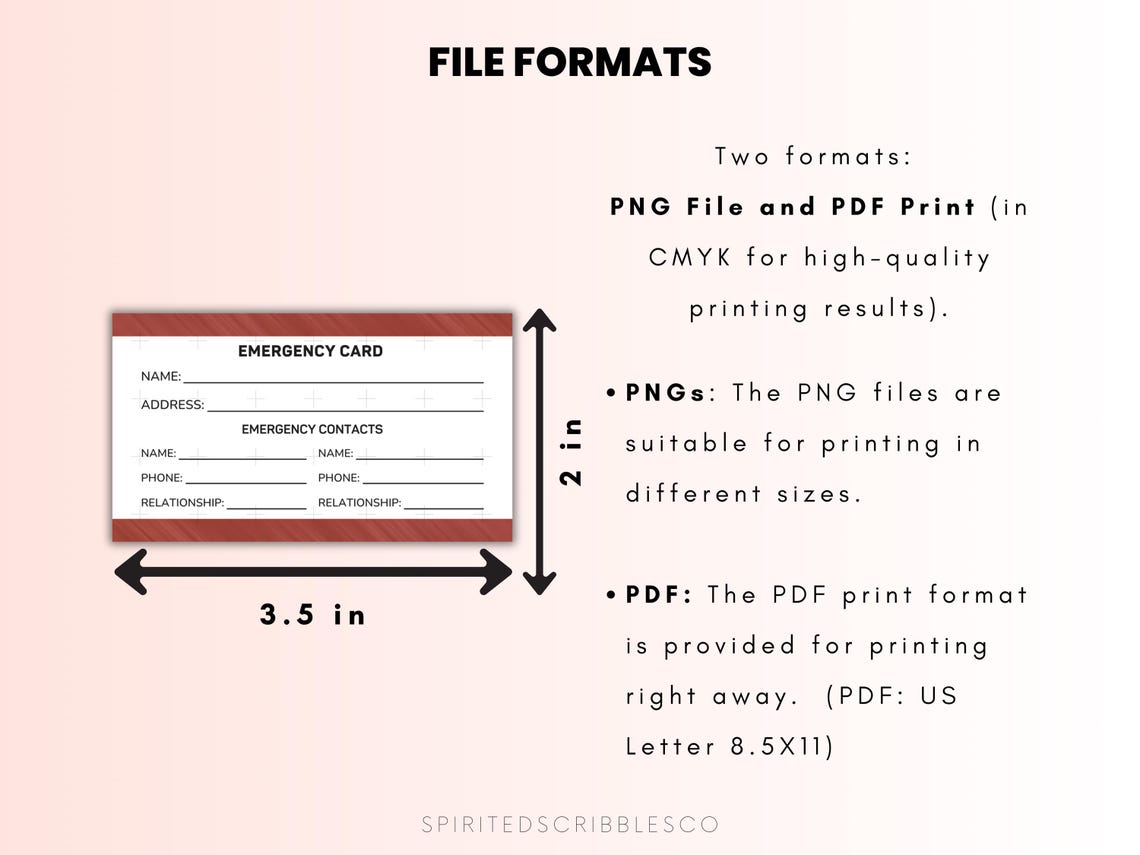 Printable Emergency Card in Case of Emergency ICE Tag Contact Card ...