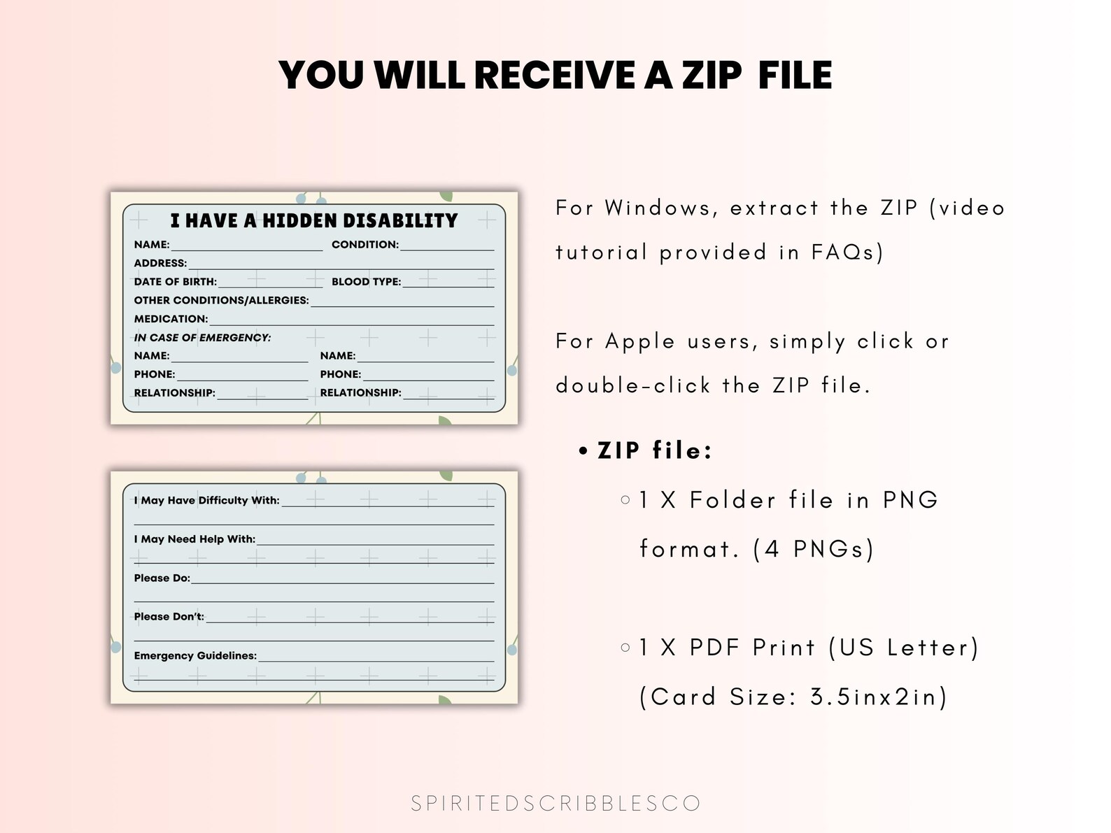 Printable Hidden Disability Card Medical Awareness Card Safety Alert ...