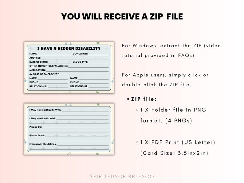 Printable Hidden Disability Card Medical Awareness Card Safety Alert ...