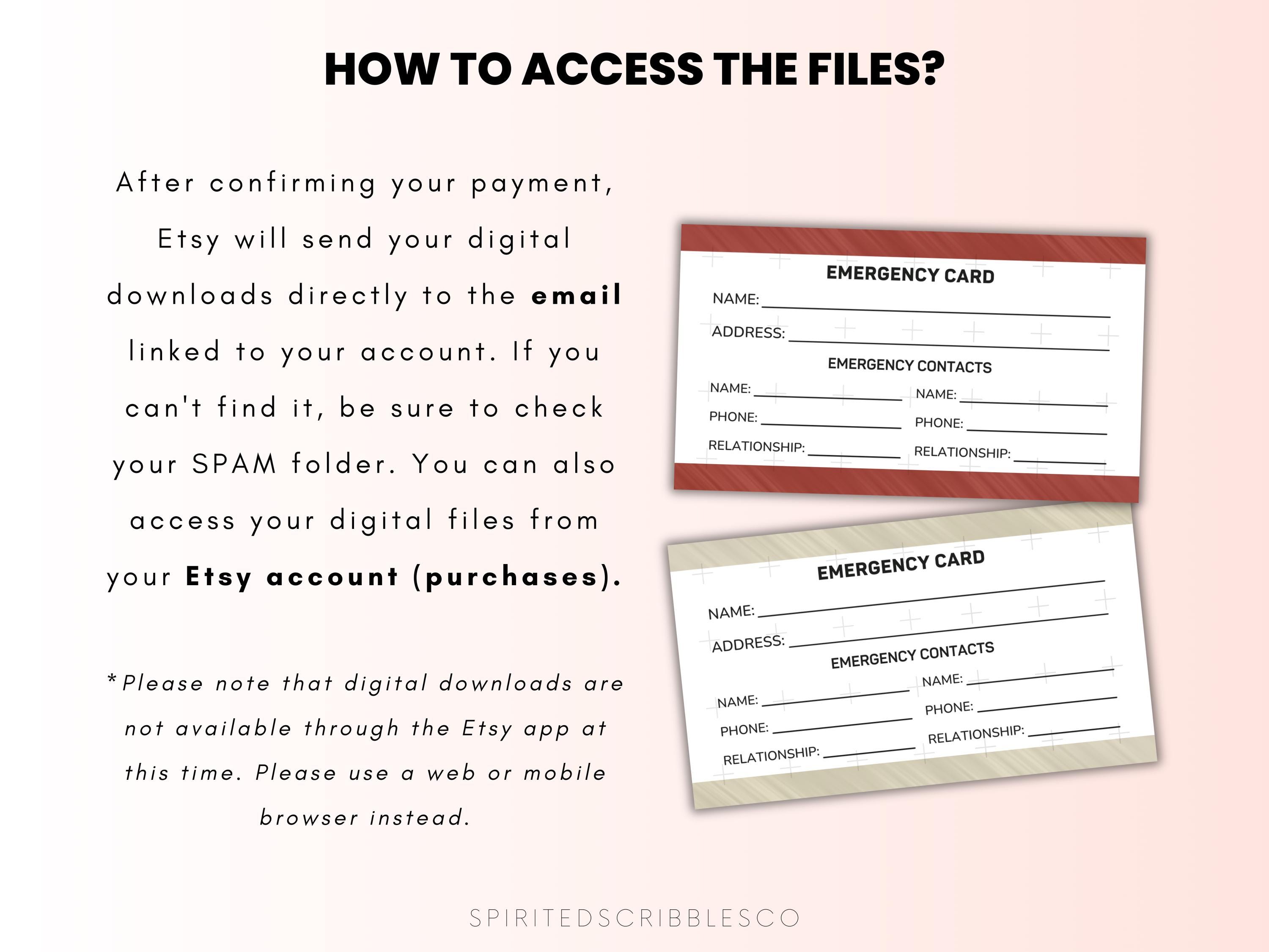 Printable Emergency Card in Case of Emergency ICE Tag Contact Card ...