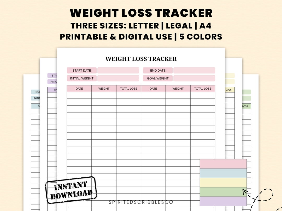 Weight Loss Tracker Printable | Weight Loss Journey Template Journal ...