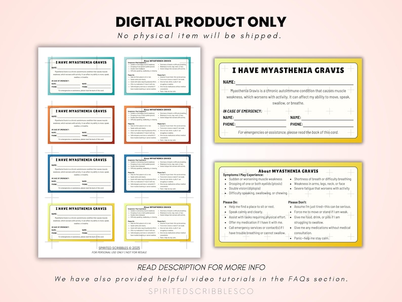 Printable Myasthenia Gravis Card Medical Condition Awareness Cards ...