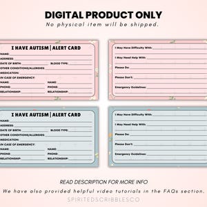 Printable Autism Alert Card Medical ID Ice Tag Emergency Safety ...