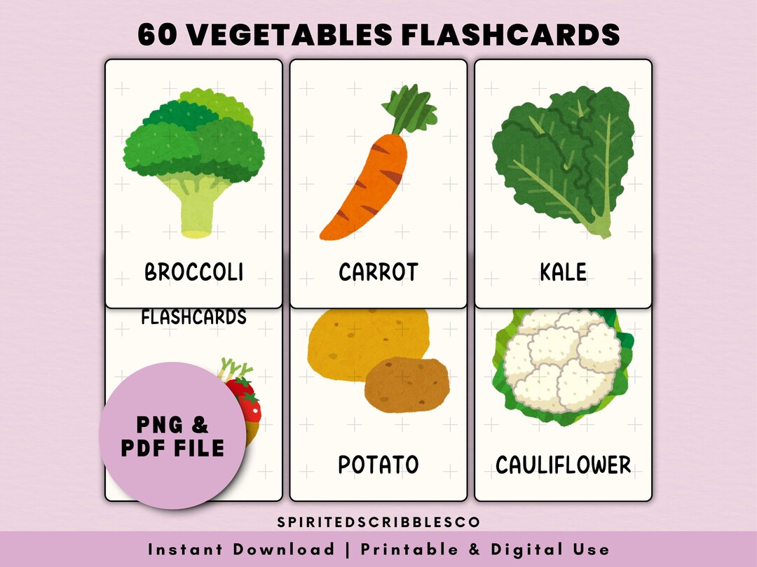 60 Vegetable Flash Cards Printable Foods Educational Flashcard ...