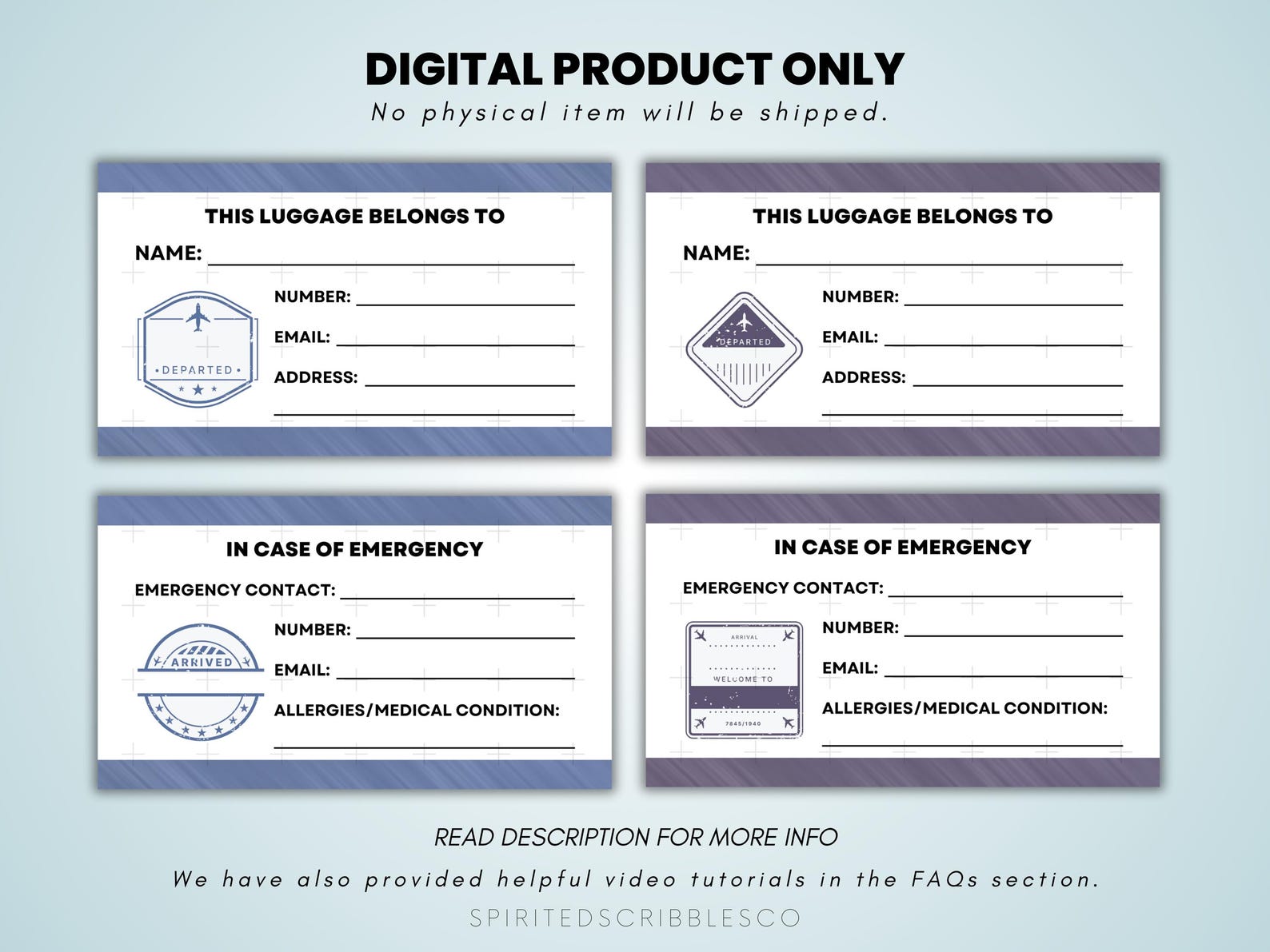 Printable Luggage Tag Insert Two-sided in Case of Emergency Travel Gear ...
