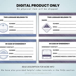 Printable Luggage Tag Insert Two-sided in Case of Emergency Travel Gear ...