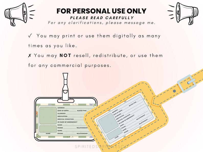 Kids Editable Emergency Card in Case of Emergency ICE Tag Contacts ...