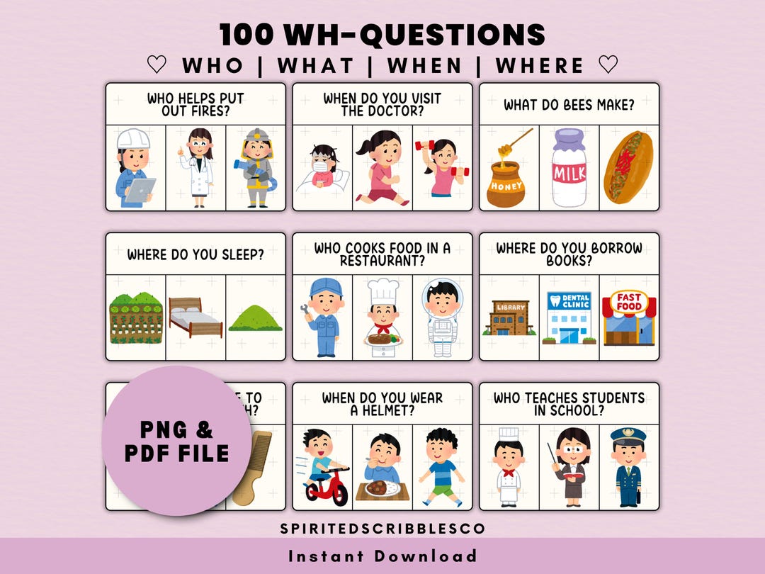 100 WH Questions Flashcards: Who, What, When, Where English Questions ...