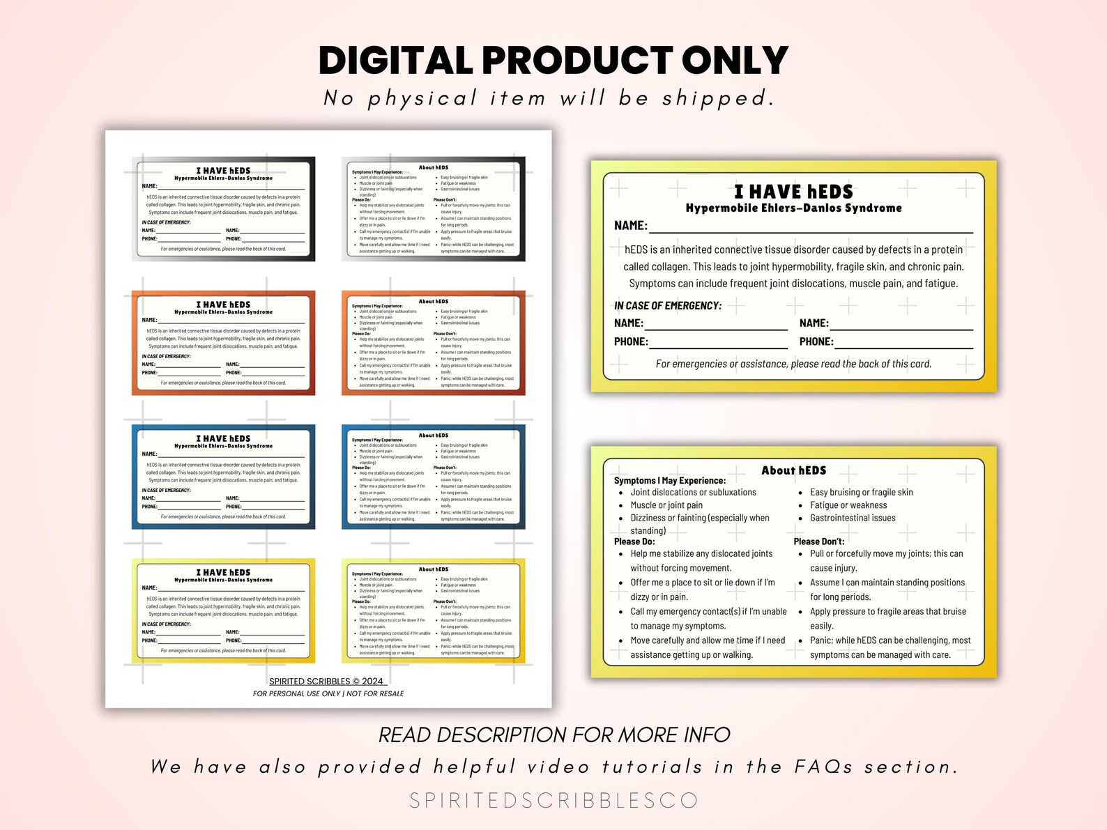 Printable Heds Card Hypermobile Ehlers-danlos Syndrome Awareness Cards ...