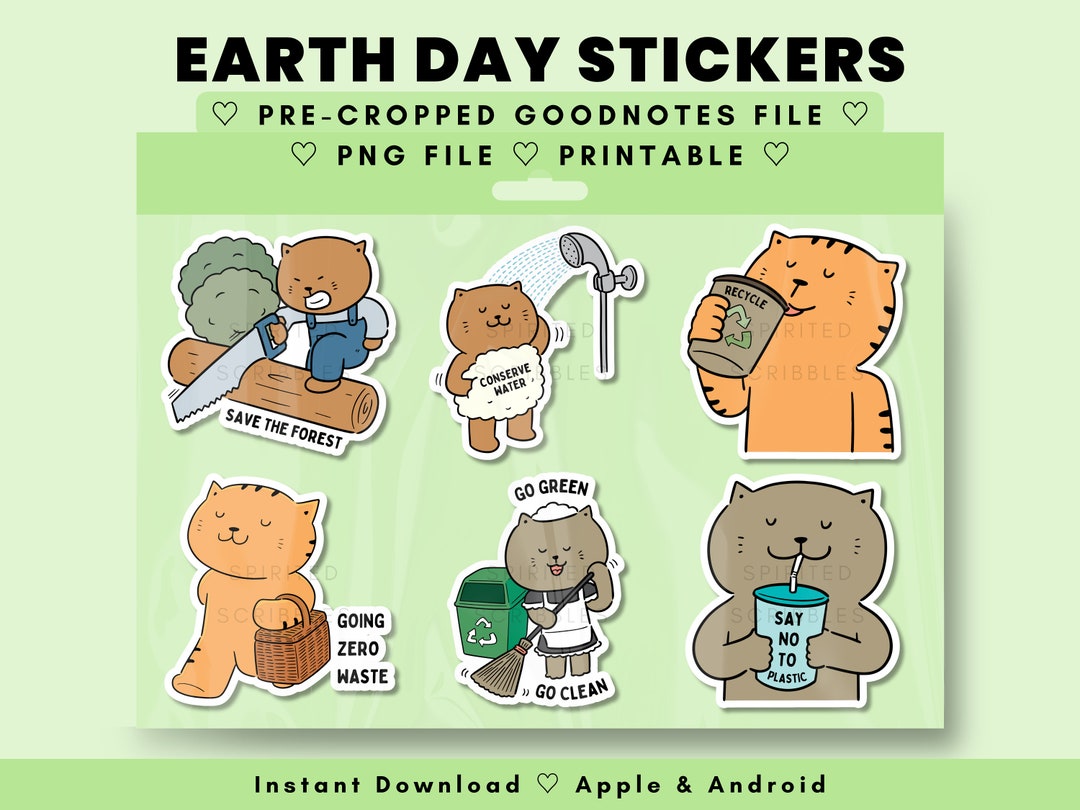 Earth Day Stickers, Digital & Printable Sticker, Goodnotes File, PNG ...