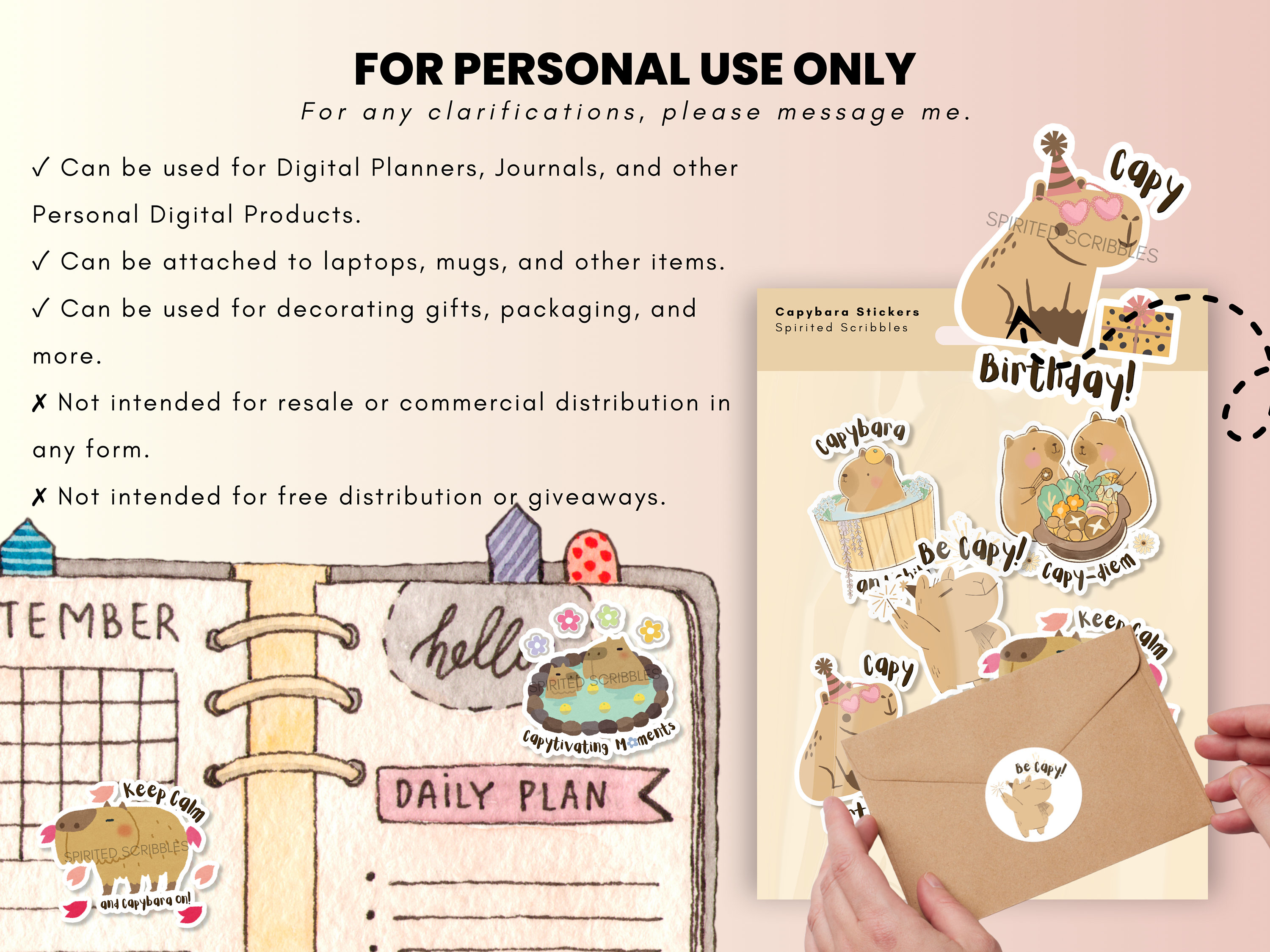 Capybara Sticker Set, Cute Animal Digital Stickers, Goodnotes, PNG ...