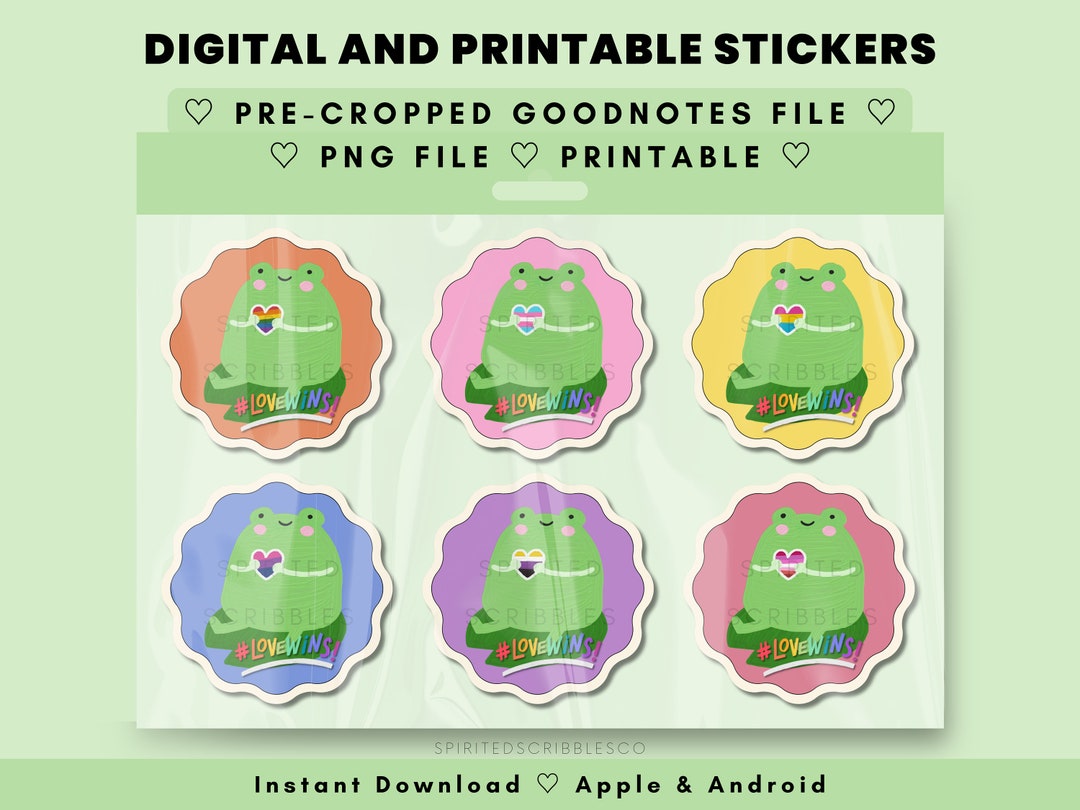 Pride Frog Stickers LGBTQ Digital & Printable Sticker Set, Pre-cropped ...