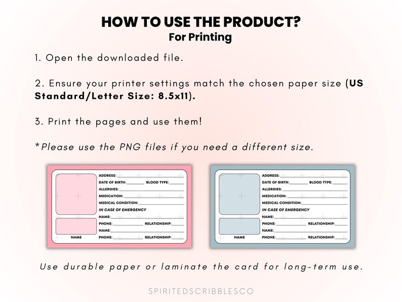 Printable Emergency ID Card Kids in Case of Emergency Tags Contacts ...