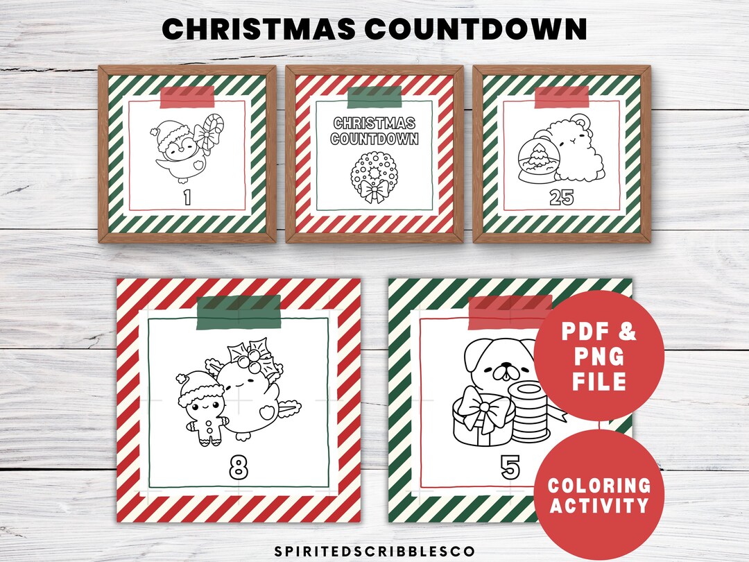 Christmas Countdown Coloring Activity Printable Animal-themed Christmas ...