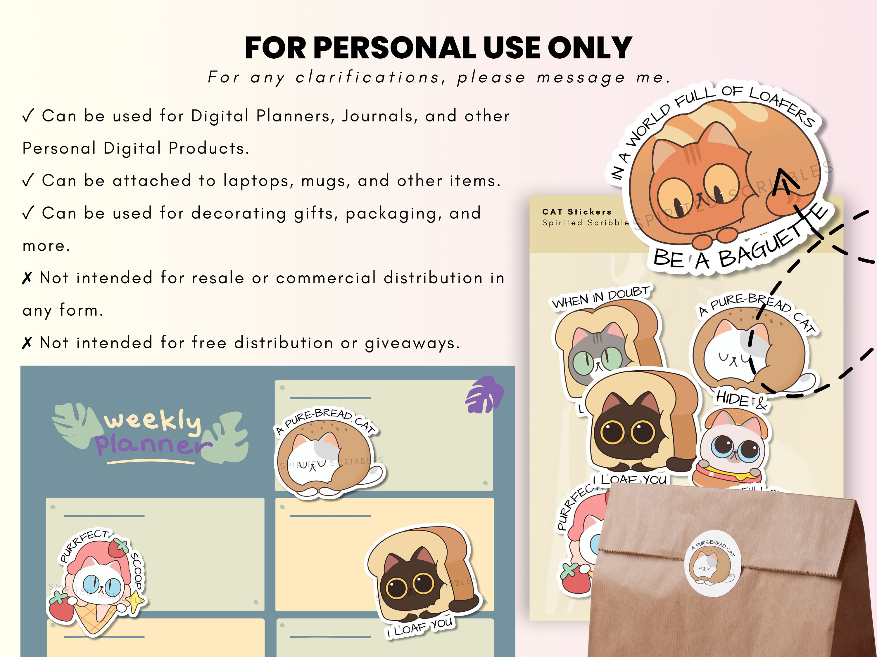 Cat Meme Stickers, Digital & Printable Sticker Set, Goodnotes, PNG, PDF ...