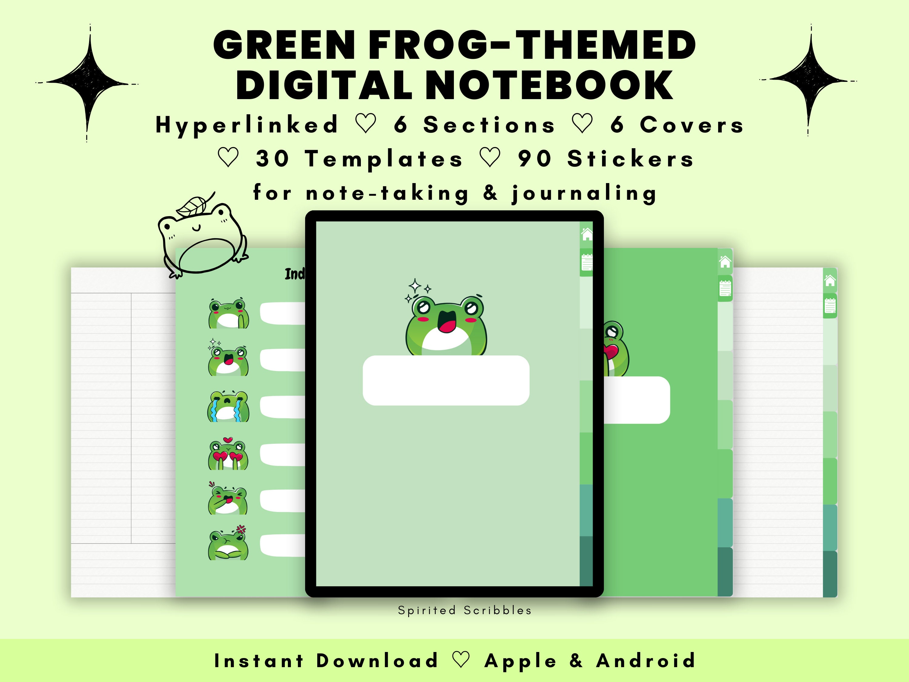 Frog Digital Notebook With Tabs & Covers Fully Hyperlinked, Kawaii ...