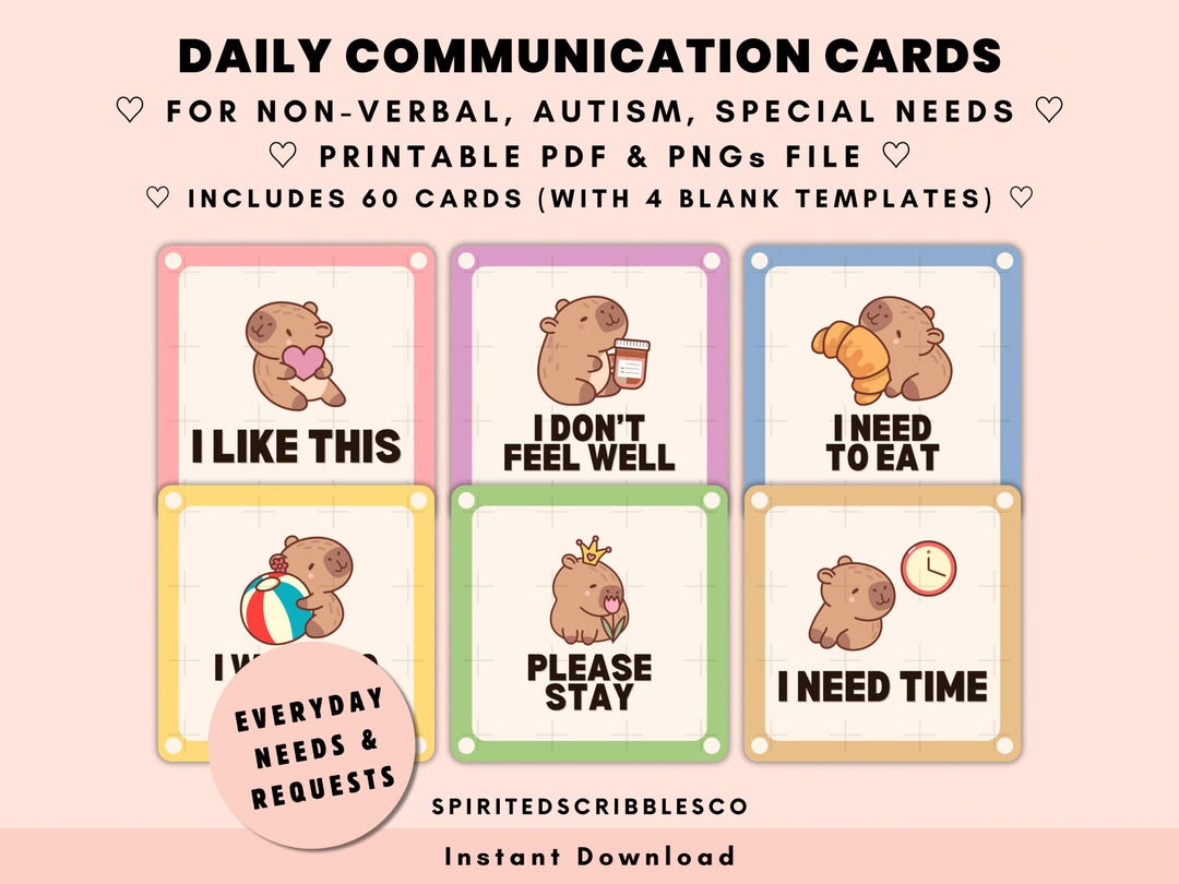 Printable Daily Communication Cards Cute Capybara Speech Conversation ...