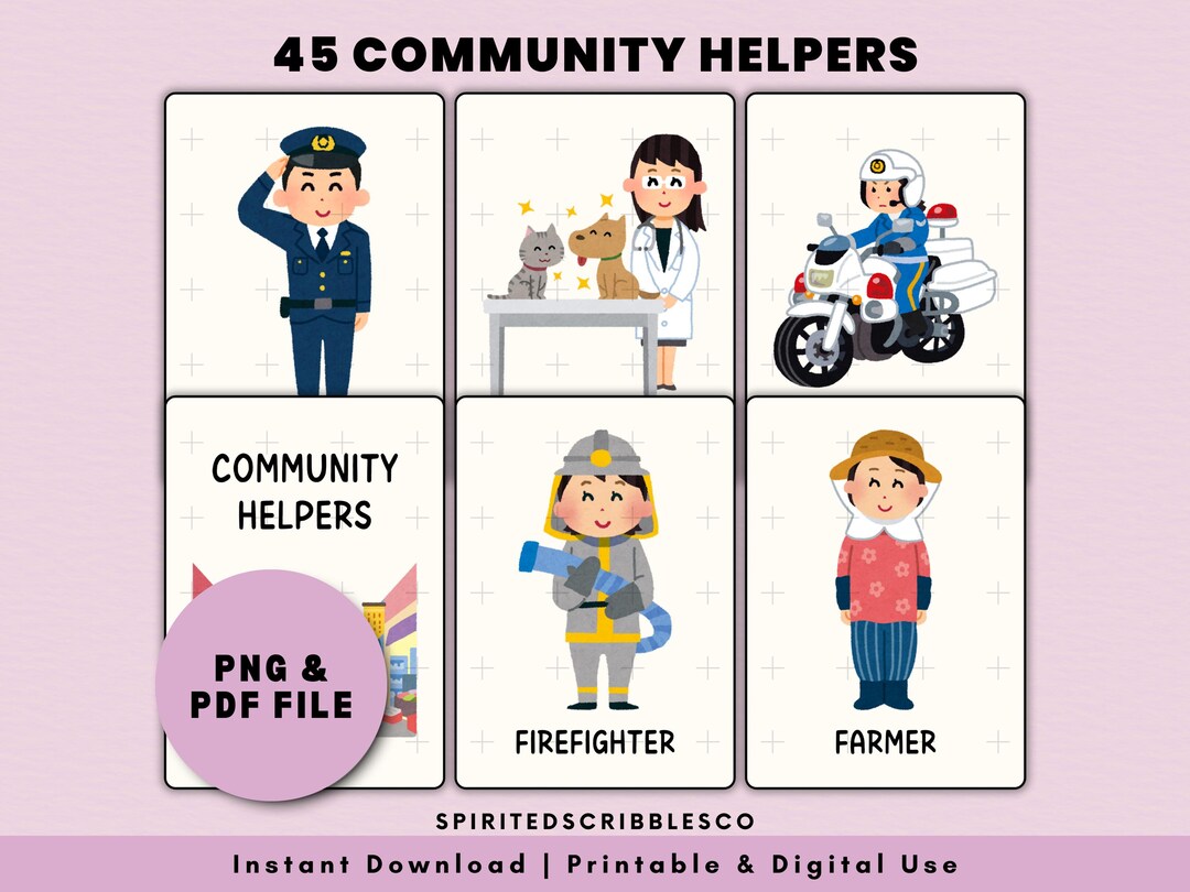 45 Community Helpers Flashcards Occupation Jobs Illustration Visual ...