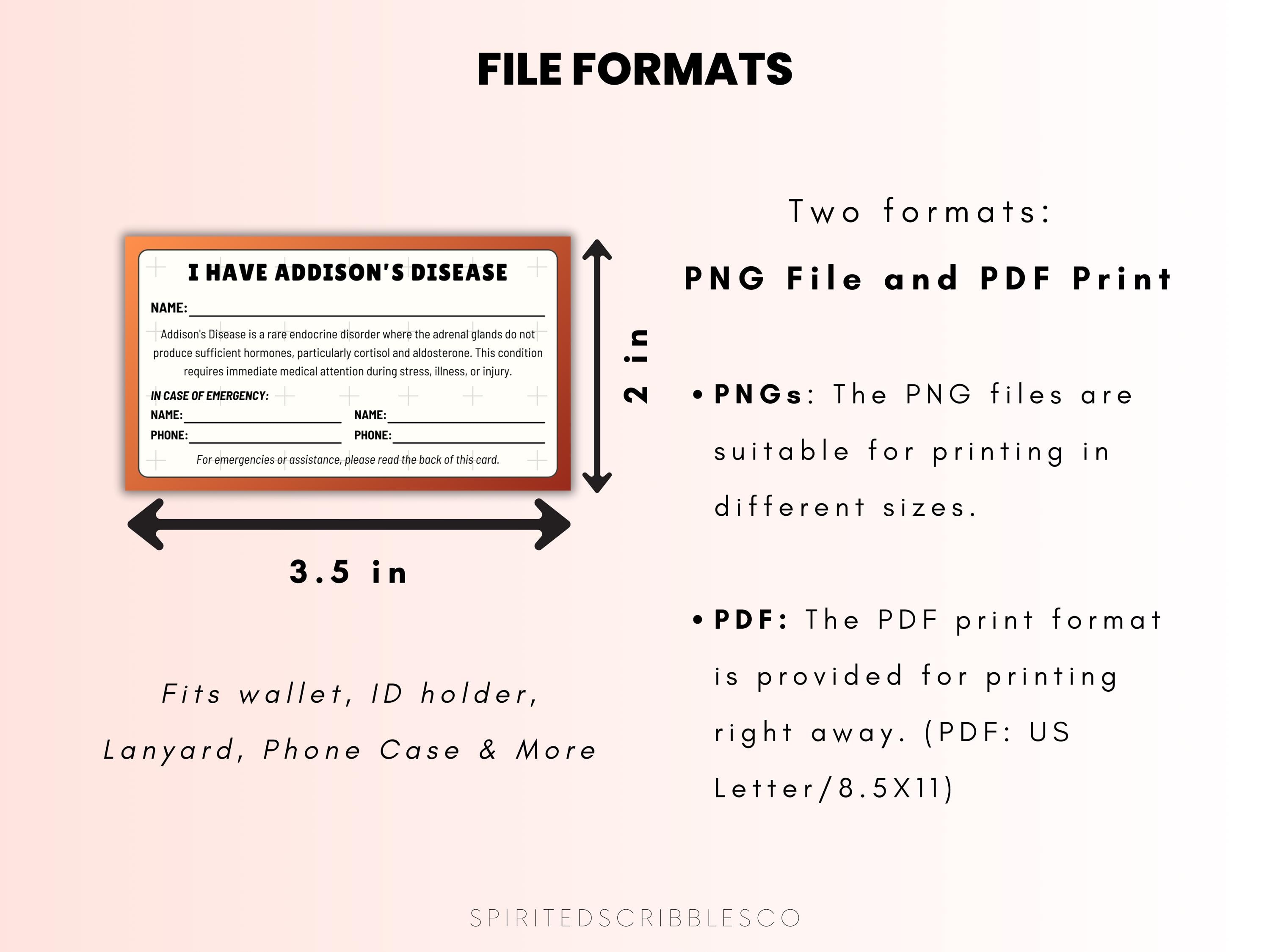Printable Addison's Disease Awareness Card Medical ID Wallet Emergency ...