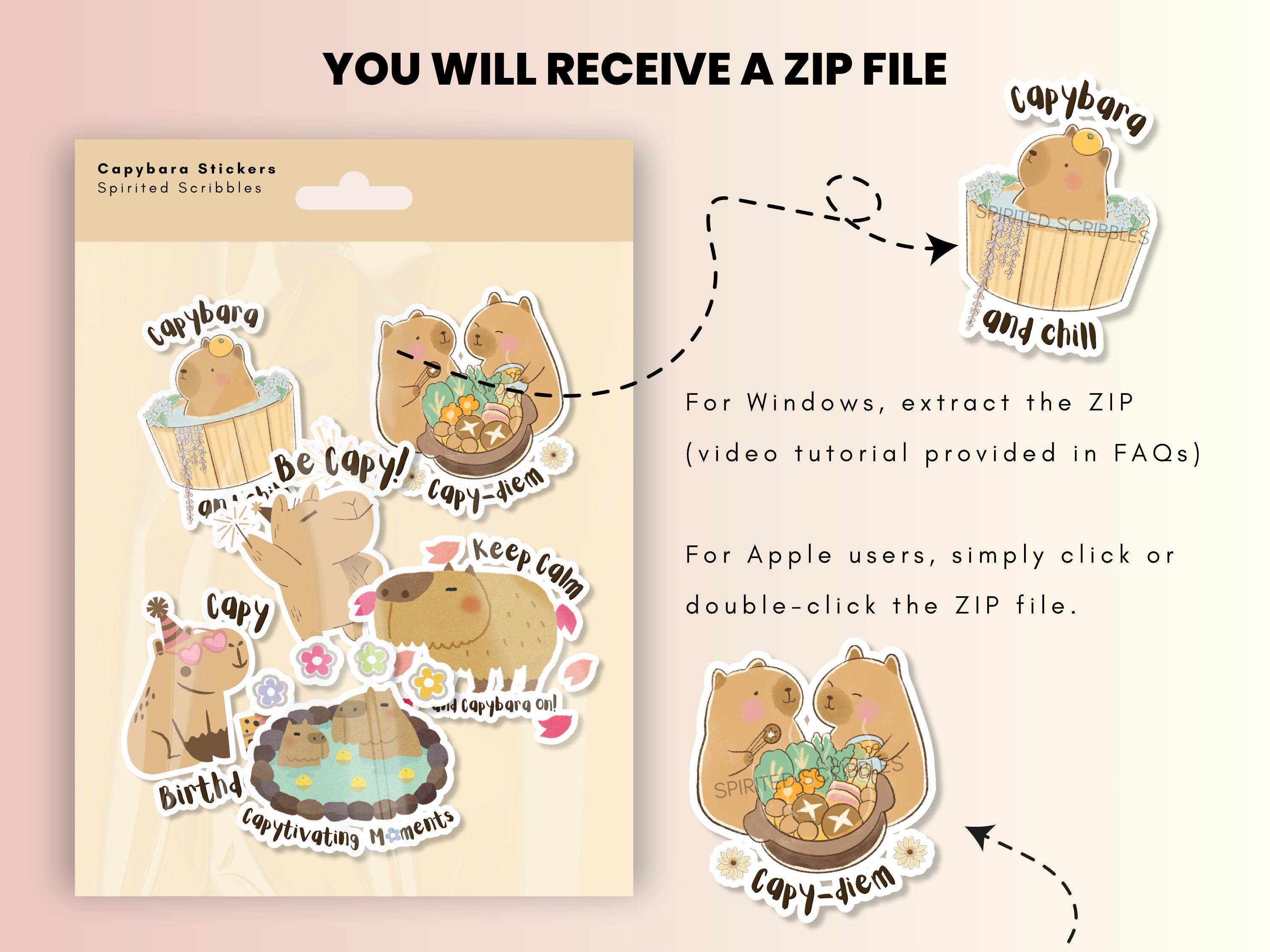 Capybara Sticker Set, Cute Animal Digital Stickers, Goodnotes, PNG ...