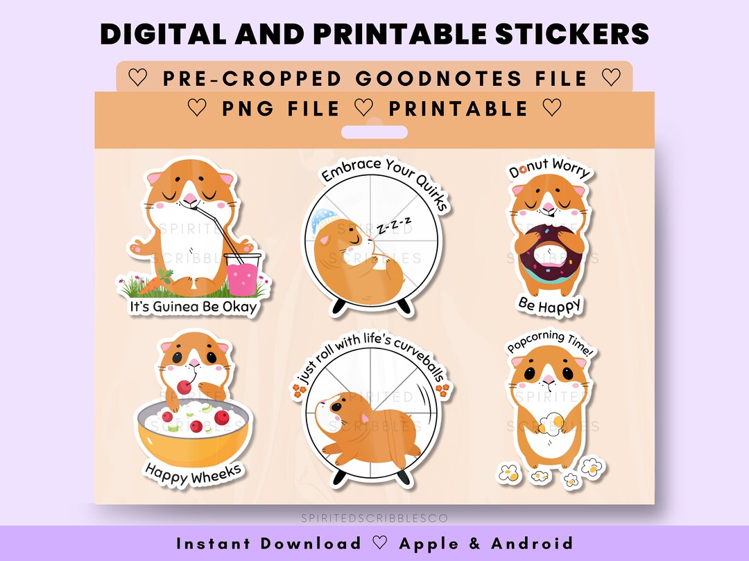Guinea Pig Stickers Cute Digital Printable Sticker Set, Precropped ...