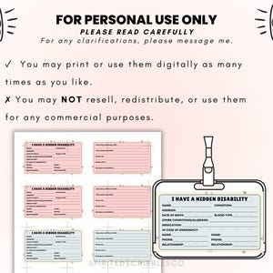 Printable Hidden Disability Card Medical Awareness Card Safety Alert ...