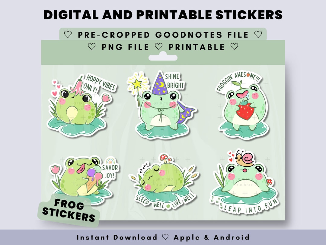 Frog Sticker Set Cute Animal Digital Stickers, Pre-cropped Goodnotes ...