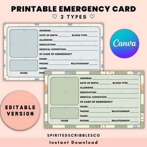 Kids Editable Emergency Card in Case of Emergency ICE Tag Contacts ...