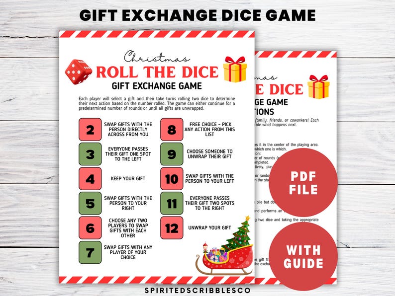 Christmas Roll the Dice Gift Exchange Game Printable Christmas Two Dice Gift Swap Holiday ...
