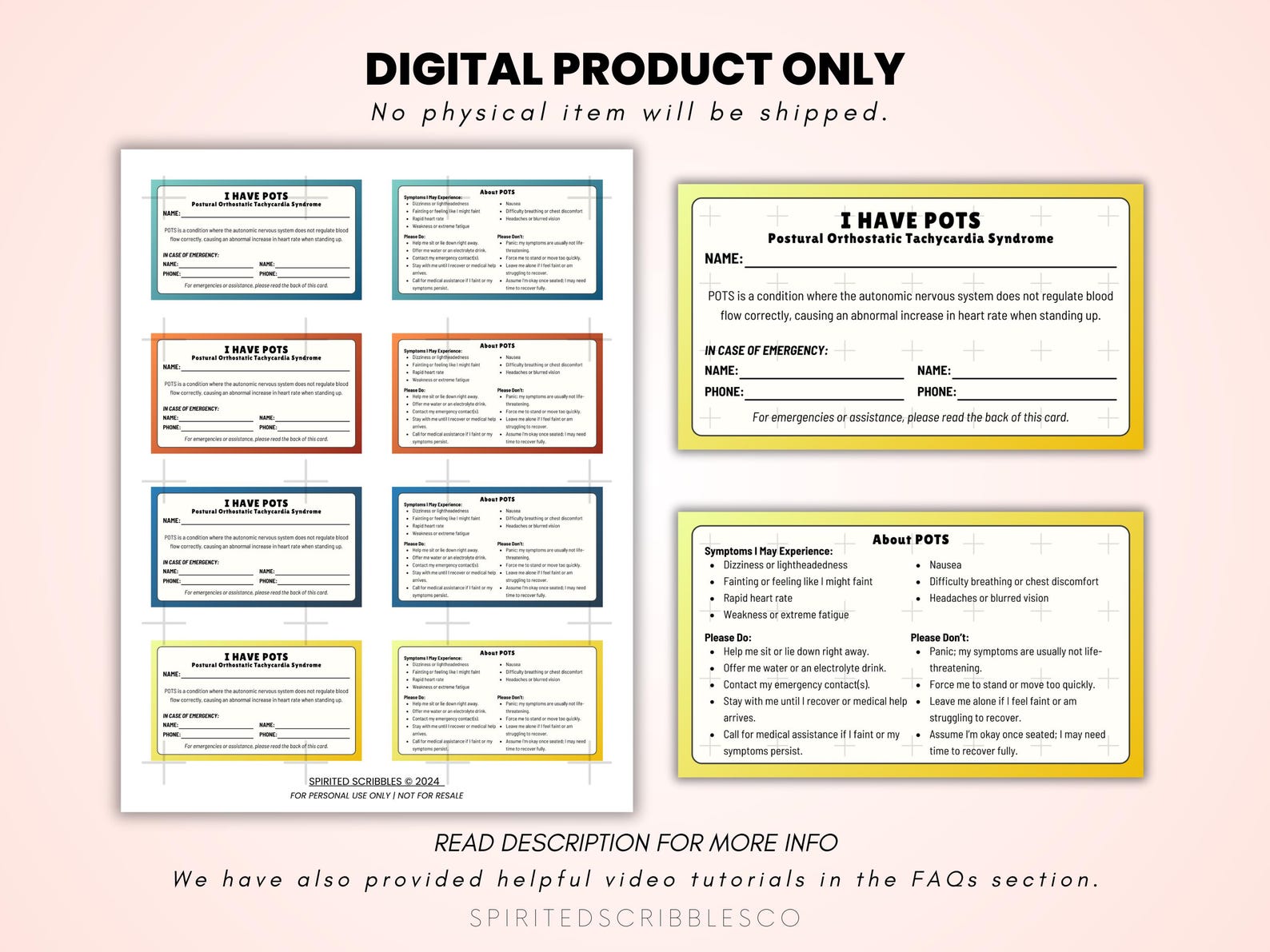 Printable POTS Card Postural Orthostatic Tachycardia Syndrome Awareness ...