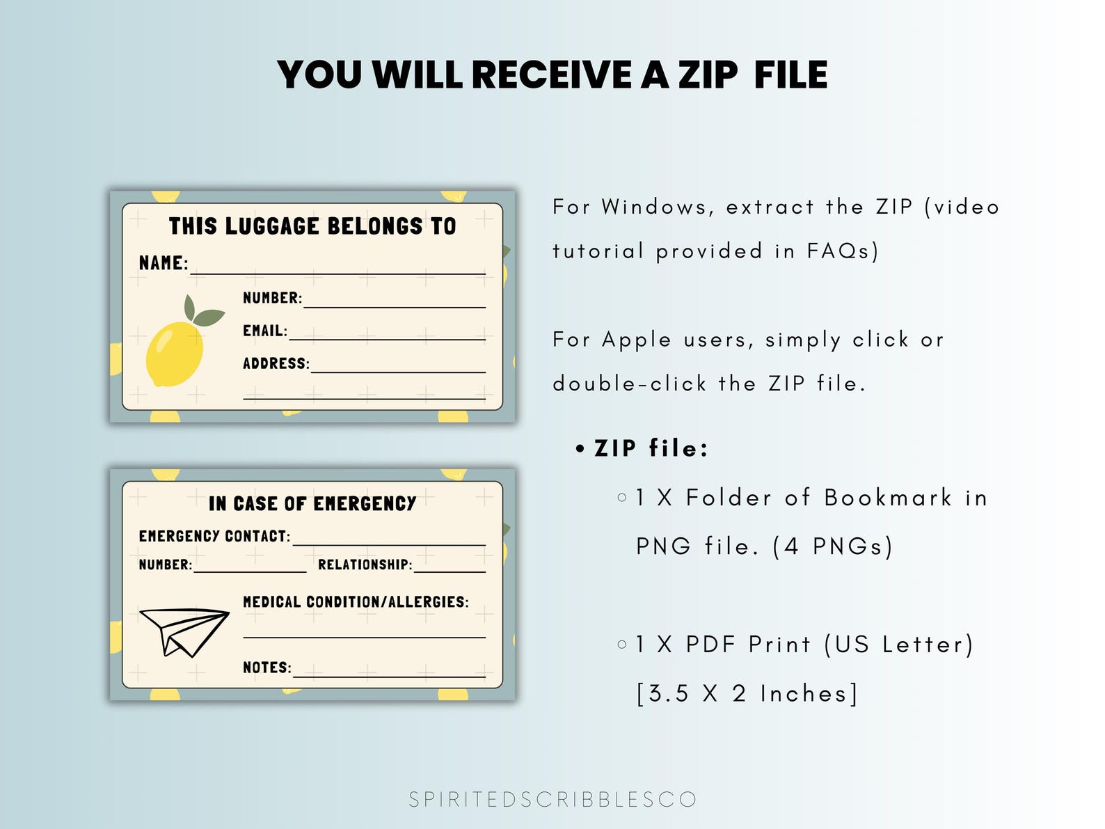 Printable Luggage Tag Insert Two-sided in Case of Emergency Contacts ...