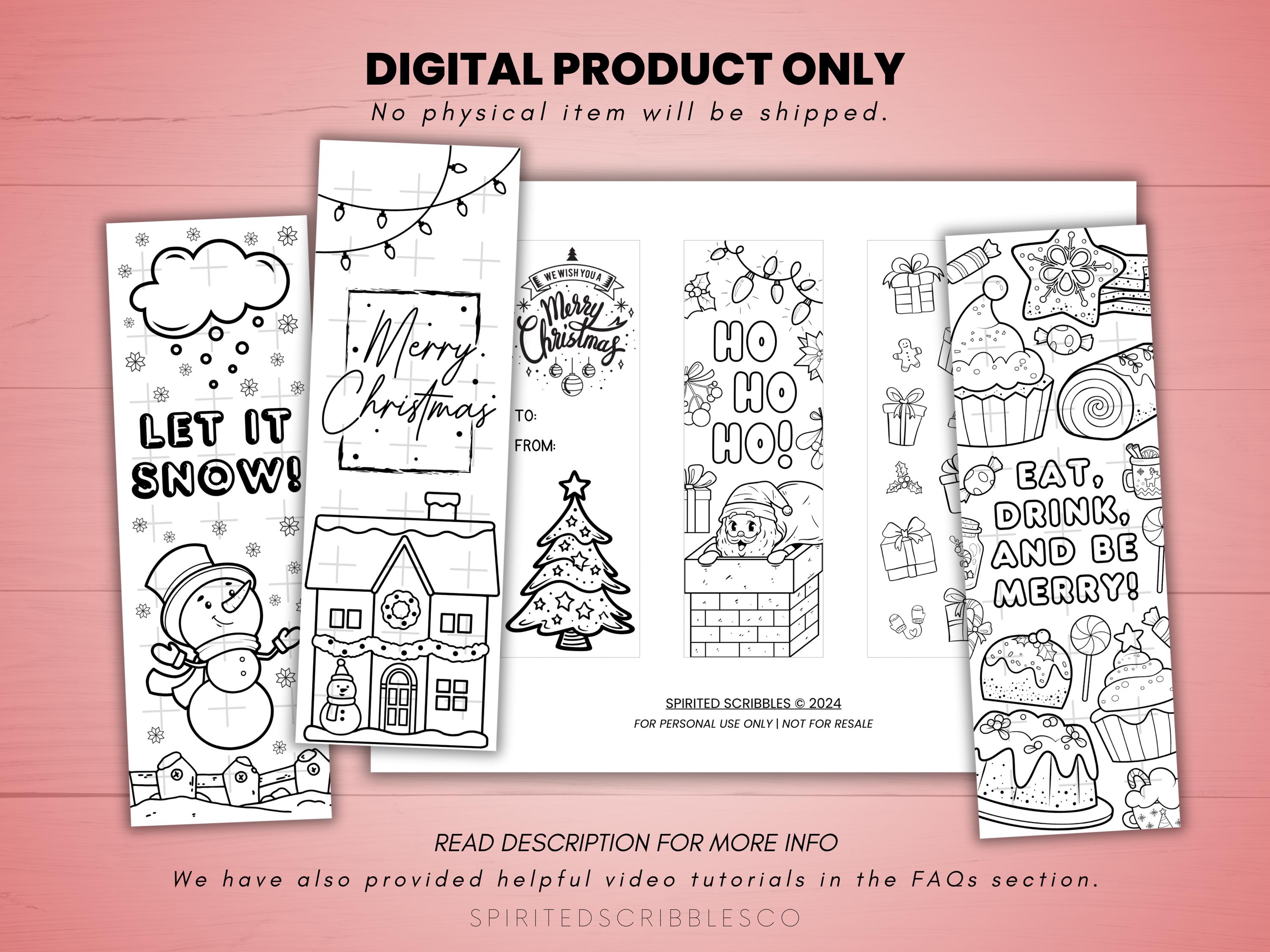 Christmas Bookmark Coloring Printable Holiday Activity Cute Color Your ...