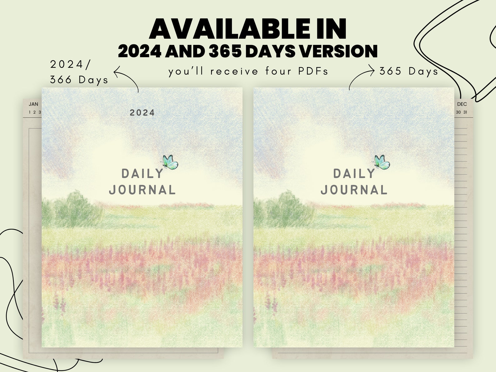 2024 Digital Vintage Daily Journal, 366 Days, 365 Days Diary, Blank ...