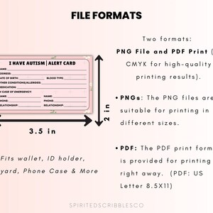 Printable Autism Alert Card Medical ID Ice Tag Emergency Safety ...
