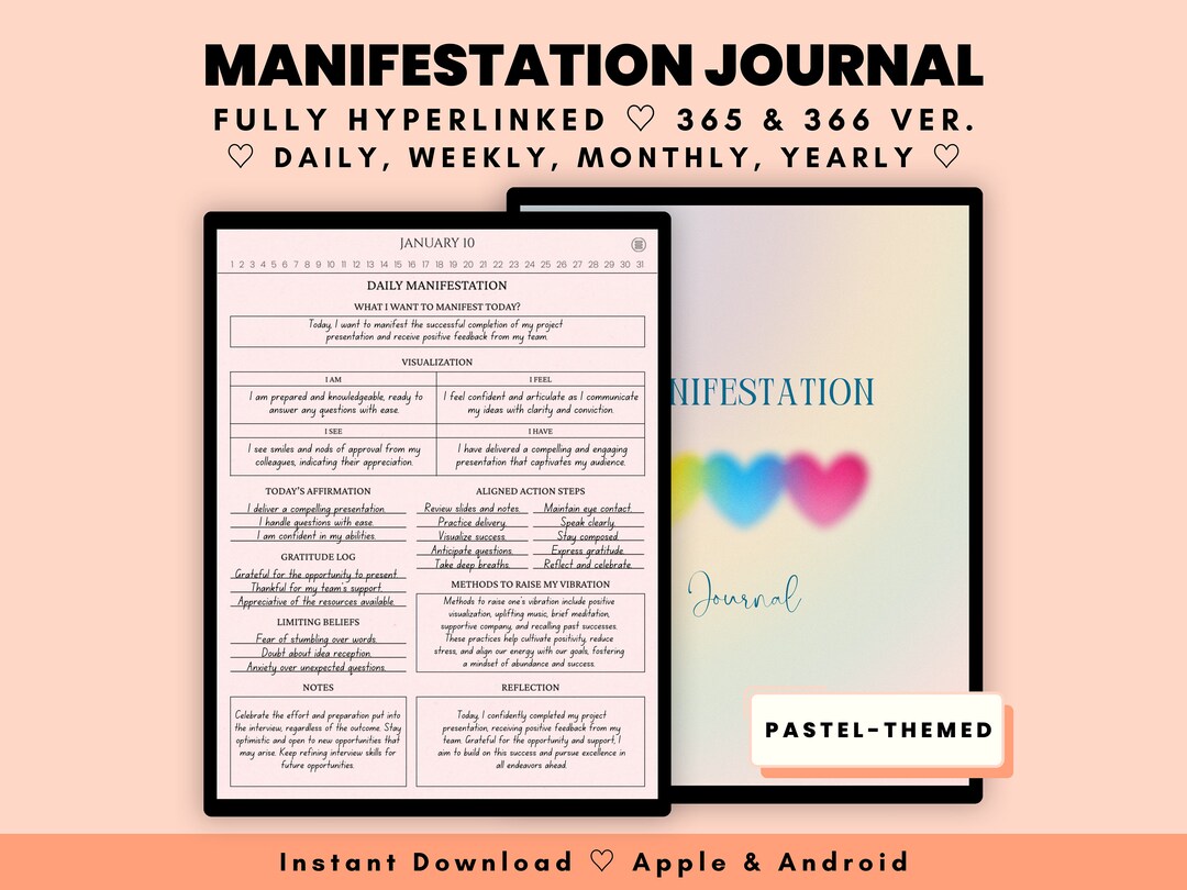 Manifestation Journal Digital Affirmation Manifest Planner, 365 & 366 ...