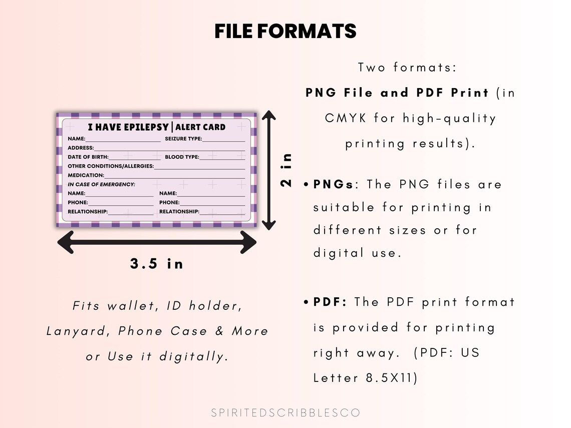 Printable Epilepsy Card Medical Alert Cards Epilepsy Seizure Awareness ...