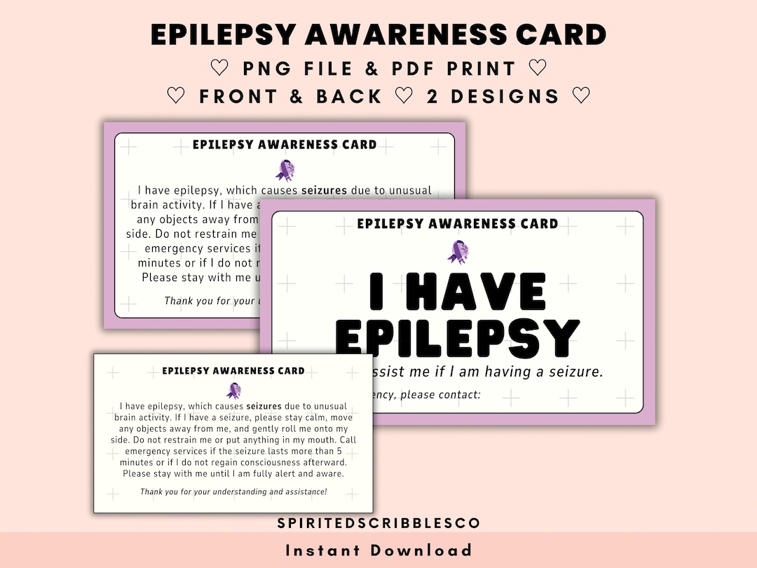 Printable Epilepsy Awareness Card Seizure Medical Alert Cards in Case ...
