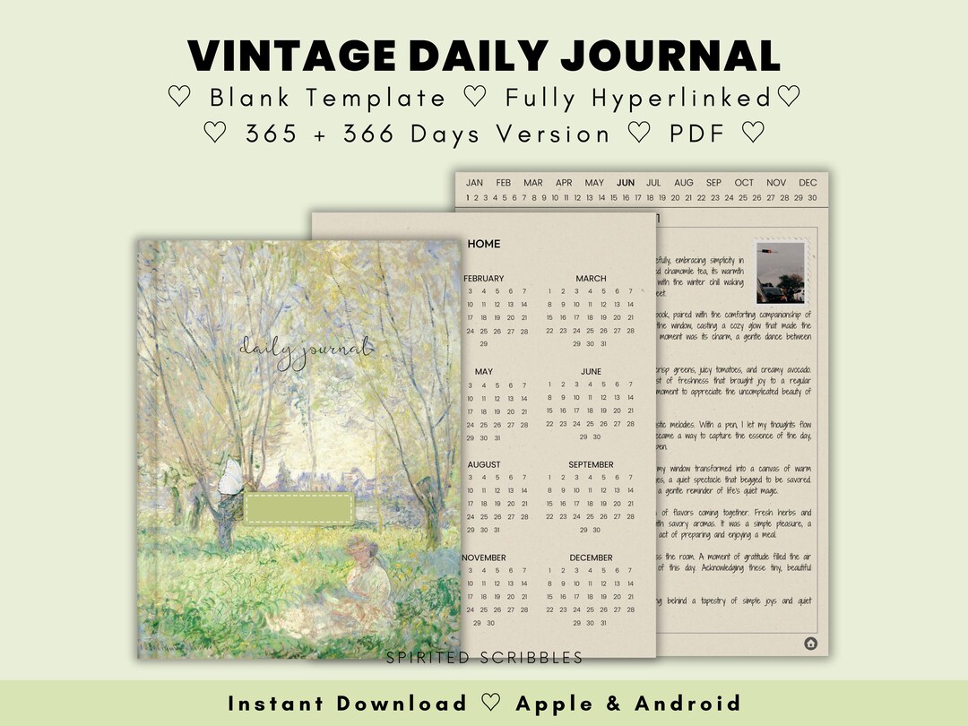 Daily Journal 2025 Digital Vintage 365 Days & 366-day Reflection Diary ...